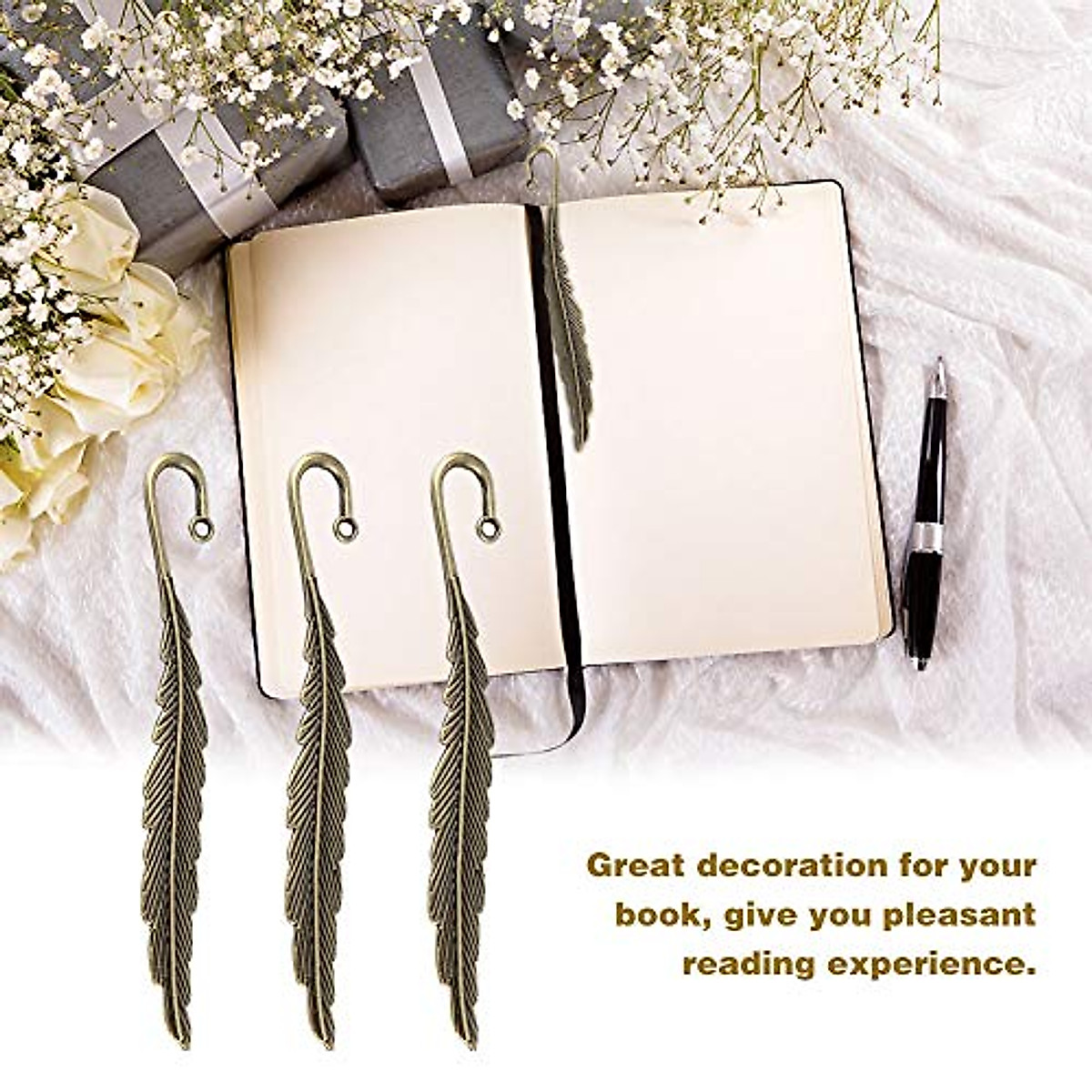 12Pcs Vintage Metal Feather Bookmarks, Mermaid Hooks Shaped Bookmark