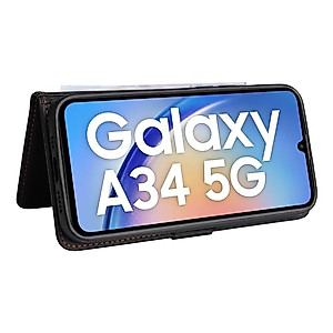 Wallet Case Compatible with Samsung Galaxy A34 5G Wallet Case Detachable Back Case with Card Holder/Wrist Strap, PU Leather Flip Folio Case with Magnetic Stand Shockproof Phone Cover (Color : Black)