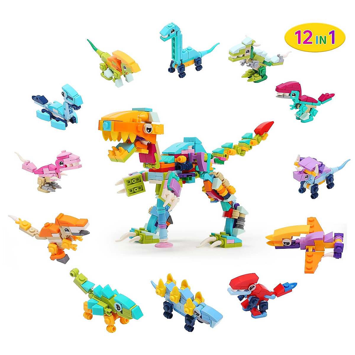 CUTE STONE 12 Pack Filled Easter Eggs with Dinosaur Building Blocks Sets, Easter Basket Stuffers Easter Party Favors for Boy, Girls and Kids