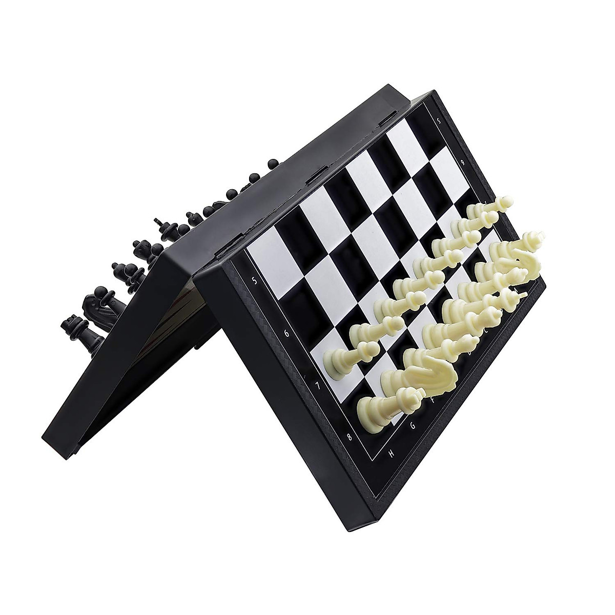 5 in 1 Magnetic Chess Checkers Dominoes Backgammon and Cards Set, Mini Travel Size Multi Board Games
