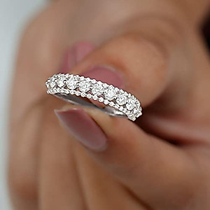 Rosec Jewels Certified Moissanite Wedding Band Ring for Women, Lab Grown Diamond Moissanite Half Eternity Ring (D-VS1 Quality), 14K White Gold, Size:US 8.00