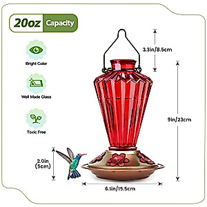 BOLITE Hummingbird Feeder, 18017R Hummingbird Feeders for Outdoors Hanging, Diamond Shape Bottle for Outside, 20 Ounces, Red, Xmas Gifts for Bird Lovers