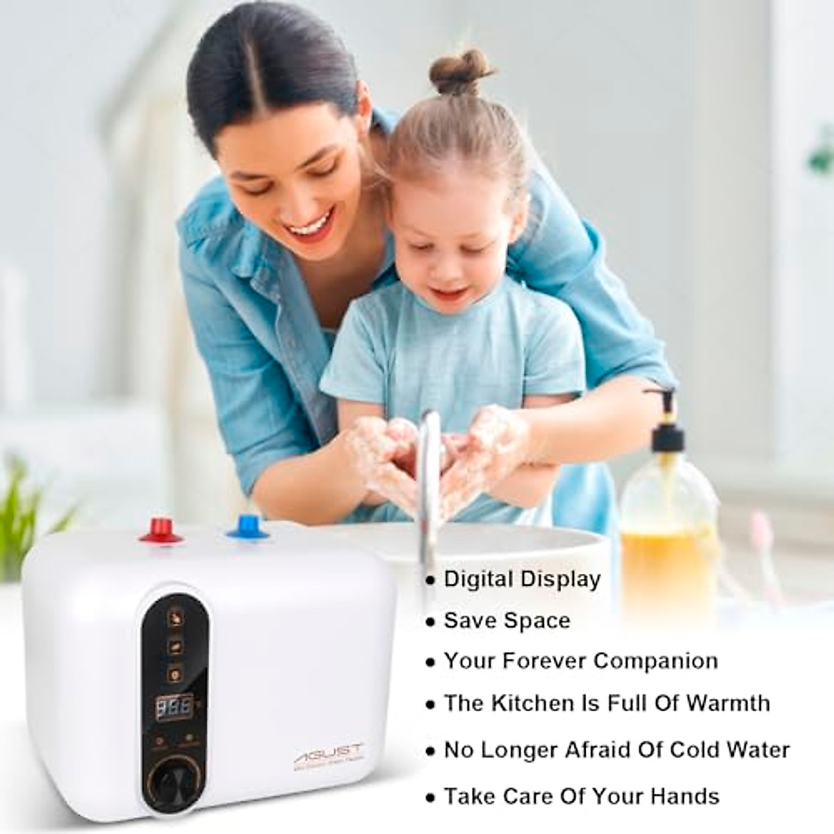 110V-120V 1.5Kw Instant Electric Hot Water Heater Under Kitchen Small Tank 2.5-3.0 Gallon Storage,Rv Trailer Instant Counter Compact Point-of-Use,2 PCs 16” Long 1/2”FIP Stainless Steel Water Hose 11L