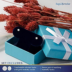Diamond Earring Studs for Women and Men by SuperJeweler | 1/5 CT to ½ CT Diamonds | Sterling Silver, White or Yellow Gold Stud Earrings | Silicone Backs with Bonus Butterfly Backs
