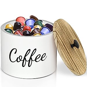 Lzhevsk Wood Coffee Pod Holder With Lid, Coffee Station Organizer for Counter, Coffee Filter Holder Coffee Filter Storage Container, Coffee Pod Storage Basket, Coffee Bar Accessories Organizer