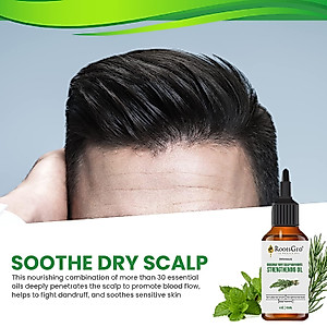 RootsGro 100% Natural Rosemary Mint Scalp Hair Oil - Blend of 30 Oils, Rosemary Oil, Peppermint Oil, Lavender Oil & More. Strengthens and Nourishes Hair Scalp | 4 ounce