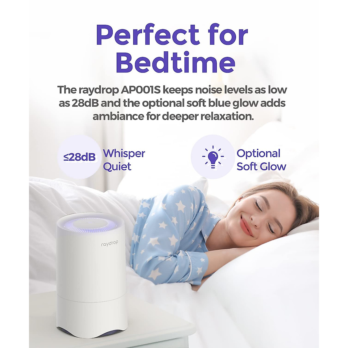 raydrop Small Air Purifier for Home Bedroom, Personal Desk Mini Air Purifier, Room Hepa Air Purifier Fresheners Cleaner for Pets, Smoke, Desktop, Office (White)