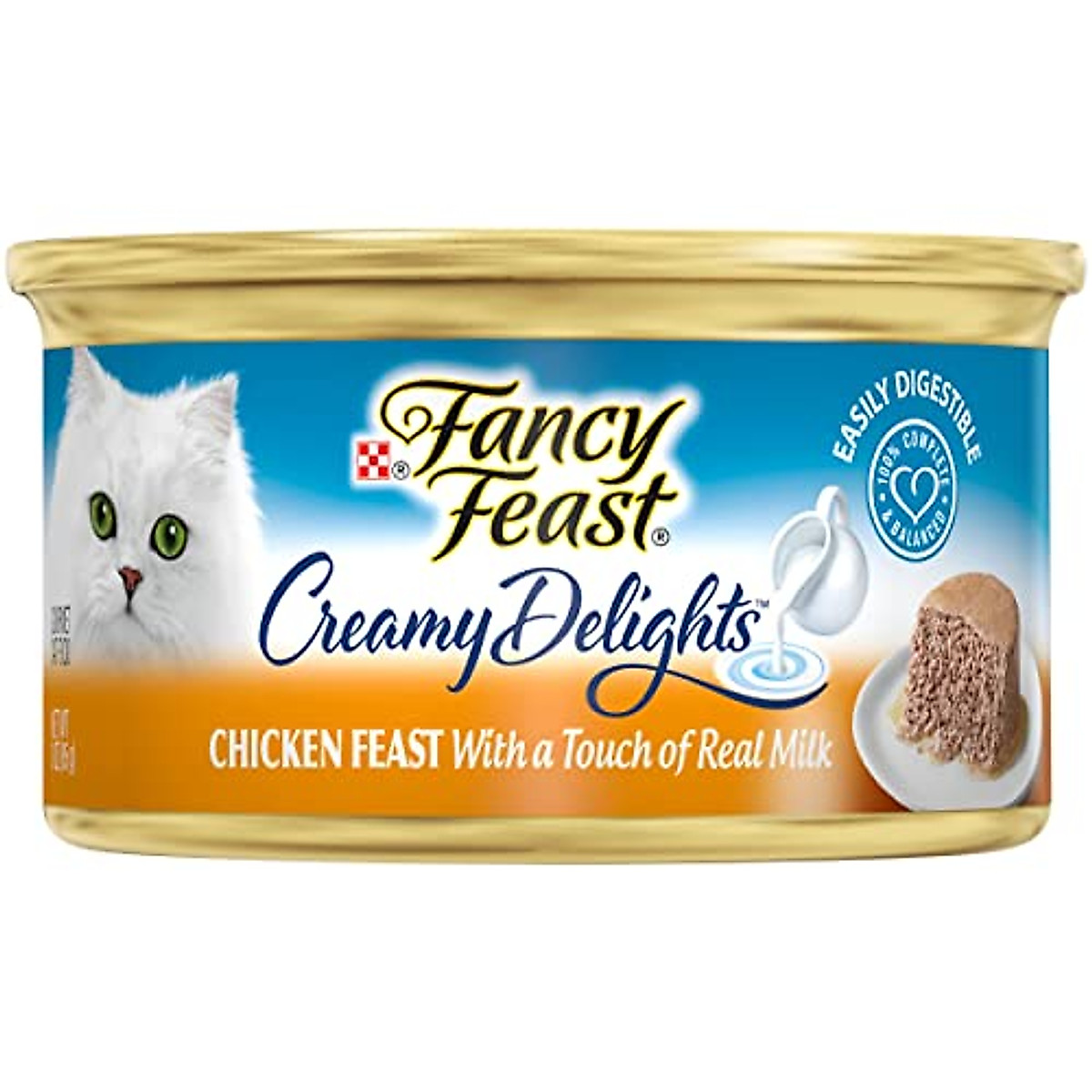 Purina Fancy Feast Creamy Delights Wet Cat Food, Chicken Feast with Real Milk, Easily Digestible Wet Cat Food for Adult Cats, 3-Ounce Cans (Pack of 12)