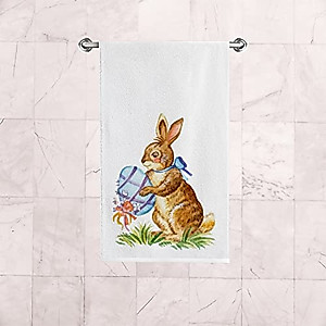 Easter Bunny Holding Egg Fingertip Face Bath Towels, Soft Absorbent Thin Guest Hand Towels, 2 Pack Easter Day Decorative Dish Towels for Kitchen Bathroom Hotel Gym, 30x15 Inch