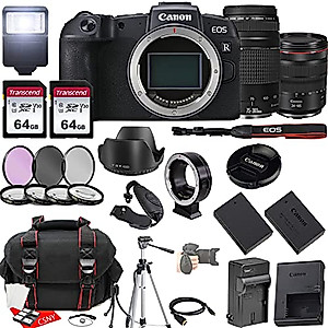 Canon EOS RP Mirrorless Camera w/RF 24-105mm f/4 L is USM Lens + EF 75-300mm f/4-5.6 III Lens + 2X 64GB Memory + Hood + Case + Filters + Tripod & More (35pc Bundle)