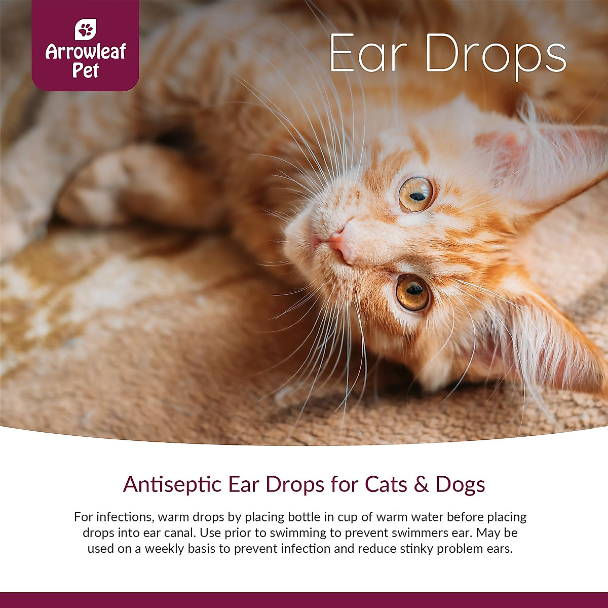 Arrowleaf Pet Ear Drops by NaturPet Inc | Healthy Ear Support for Cats and Dogs | Itchy Ears | Cleaning | Swimming | 10mL