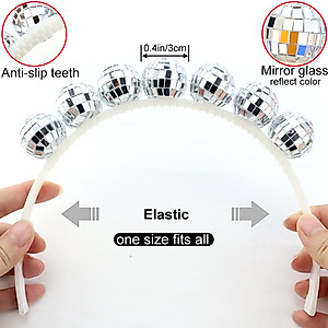 NODG 1970s Disco Ball Headband - Vintage Mirror Ball Silver Head Boppers for New Year's Eve Costume Accessories