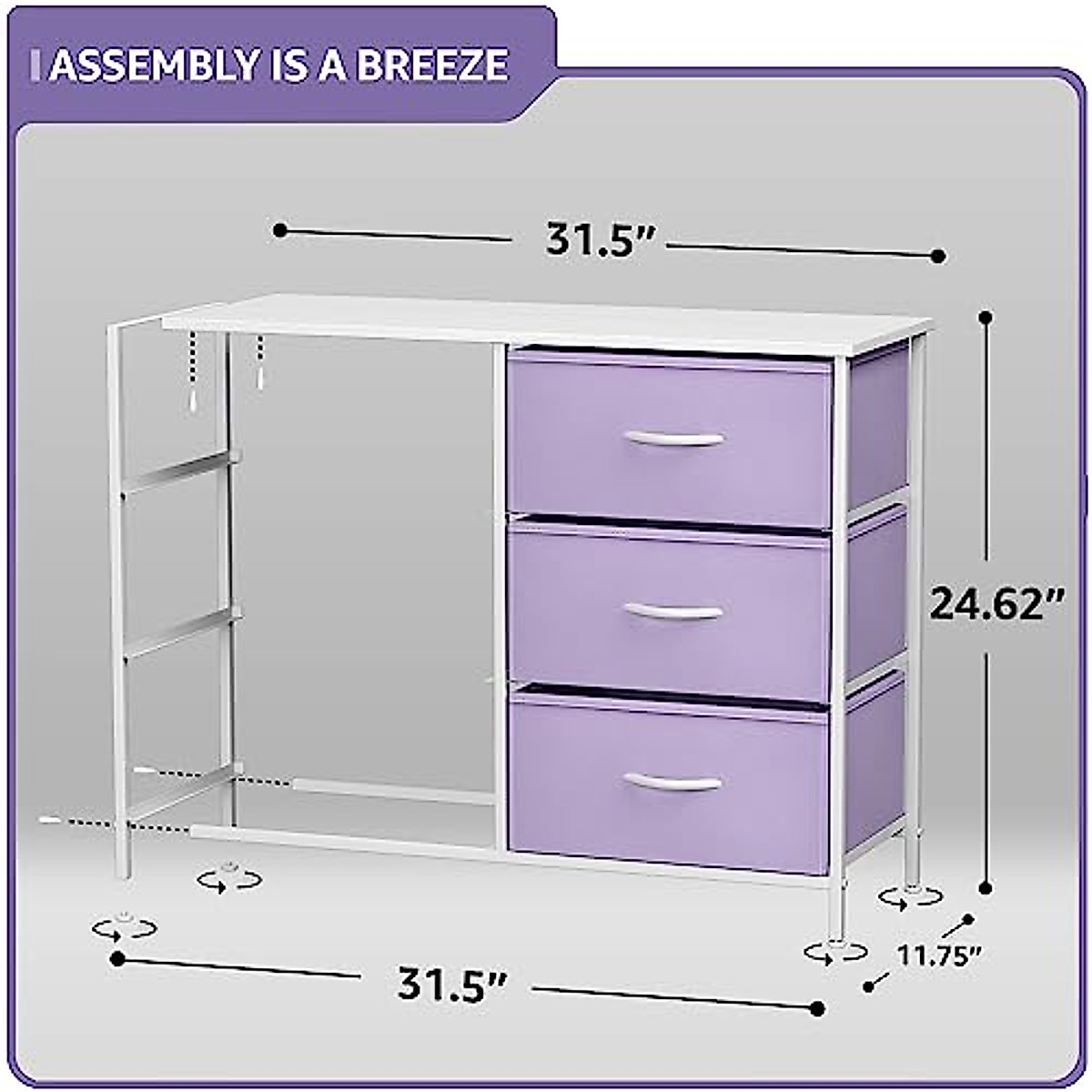 Sorbus Kids Dresser with 6 Drawers and 2 Drawer Nightstand Bundle - Matching Furniture Set - Storage Unit Organizer Chests for Clothing - Bedroom, Kids Rooms, Nursery, & Closet (Purple)