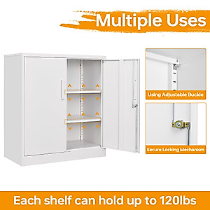 Metal Storage Cabinet with 2 Doors, Lockable Steel Storage Cabinet with 2 Doors and Adjustable Shelves, Steel Lockable File Cabinet, Locking Tool Cabinets for Office,Home,Garage