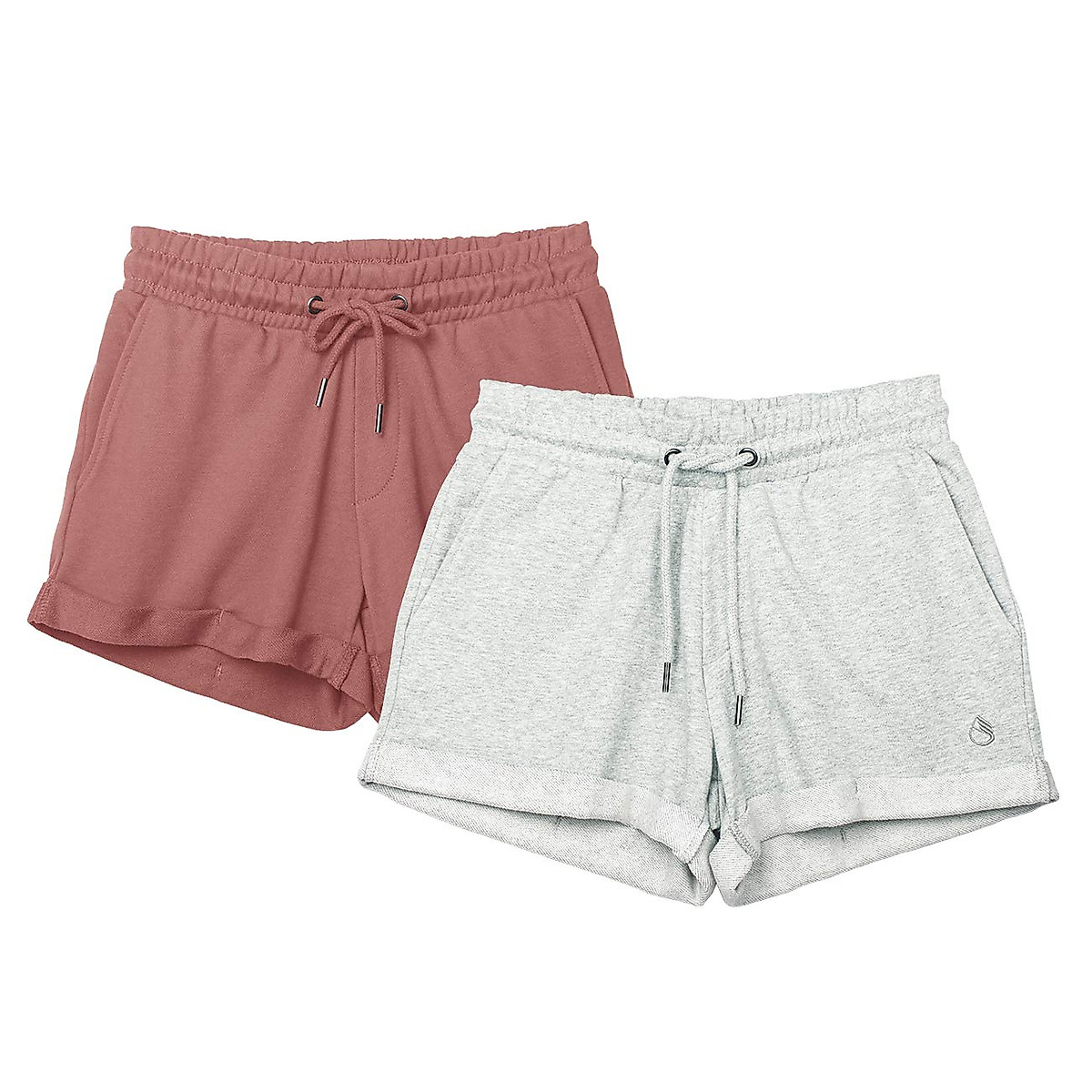 icyzone Workout Lounge Shorts for Women - Athletic Running Jogging Cotton Sweat Shorts (L, Dusty Pink/Light Gray)