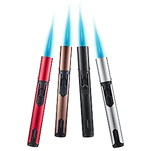 Urgrette 4 Pack Butane Torch Lighters, 6-inch Refillable Pen Lighter Adjustable Jet Flame Butane Lighter for Grill BBQ Camping (Gas Not Included)