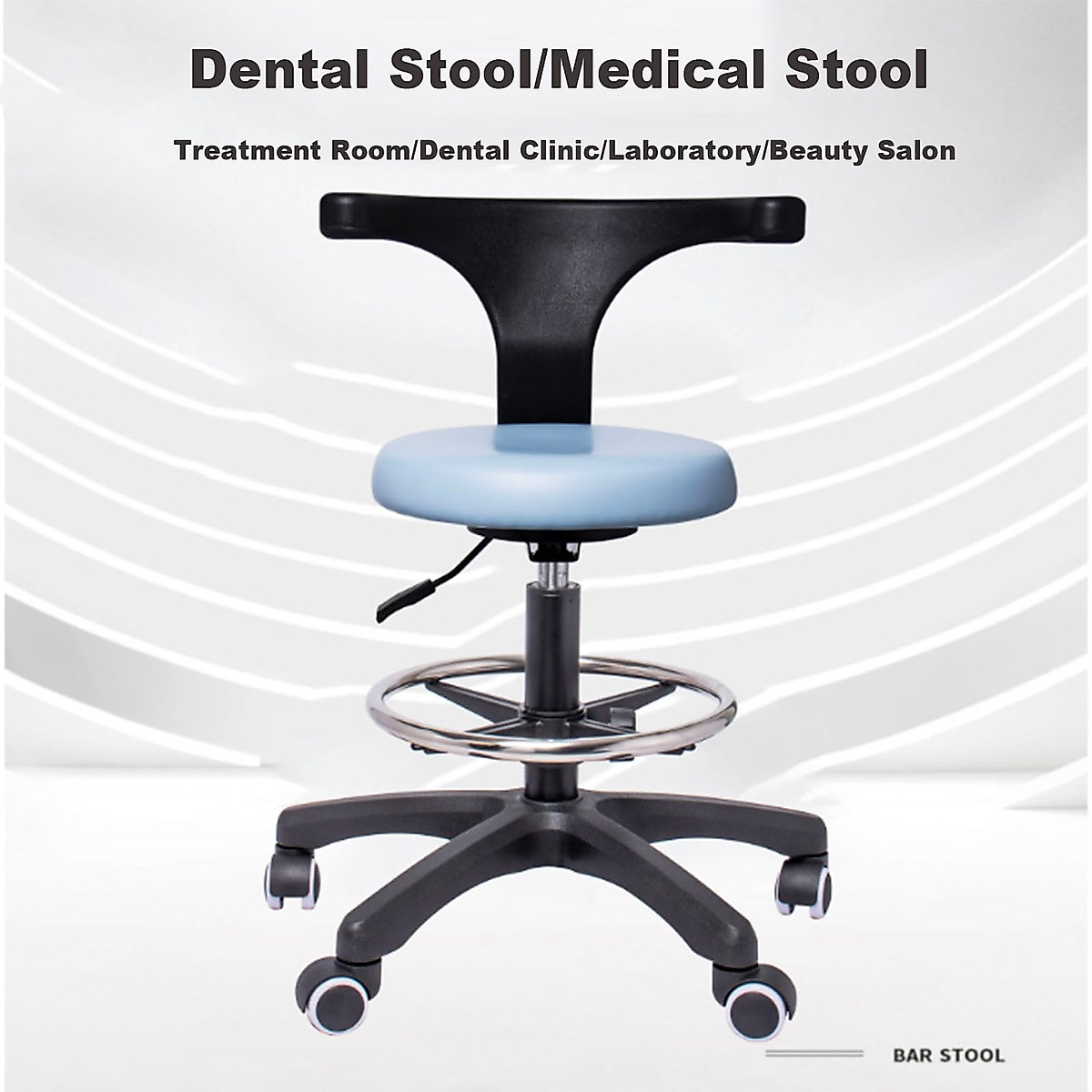 SFKLYU Rolling Stool Dental Chair Assistant Stool 360° Rotation Armrest PU Leather Dental Stool for Office Dentist Shop Lab and Home Use,44~58cm