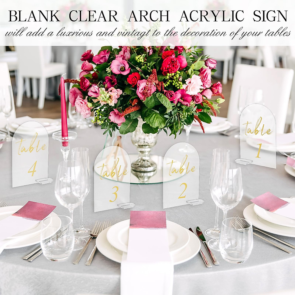 30 Sets Arch Acrylic Sign Gold Printed 1-30 Table Signs with Stands Calligraphy Clear Table Number Display Stand for Wedding Reception Event Party Restaurant Centerpieces Decor (4 x 6 Inch)