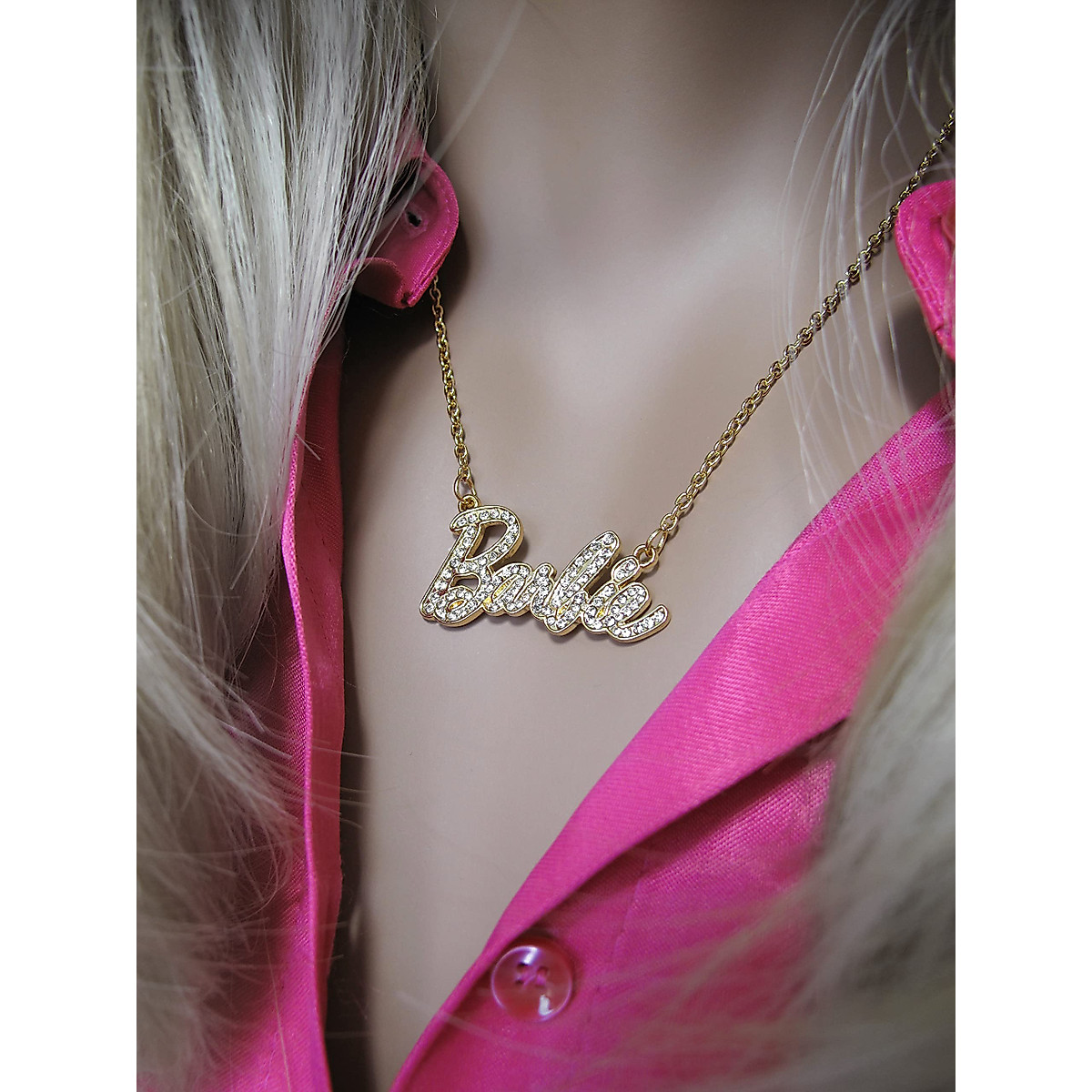 Barbie Crystal Script Logo Necklace (Gold)