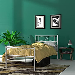 GIME White Twin Bed Frames with Storage for Girls Boys, Platform Bed Mattress Foundation Duty Metal Slats Support with Headboard/Footboard for Teenagers Student, No Box Spring Needed