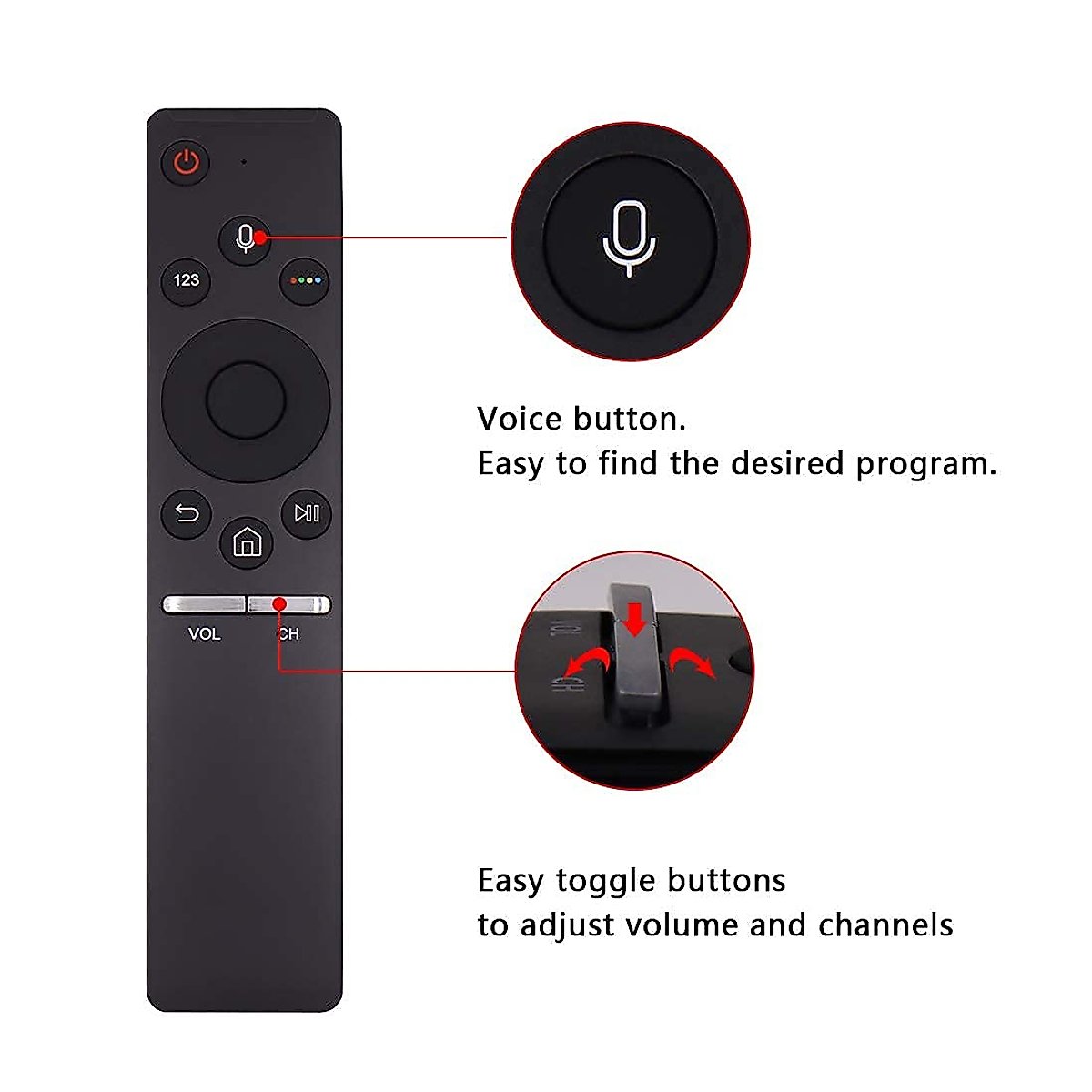 Voice Replacement for Samsung-Smart-TV-Remote, BN59-01298A BN59-01298D BN59-01266A for Samsung Remote Control for Smart TV with Voice Function for Samsung Smart Curved Frame QLED LED LCD TVs
