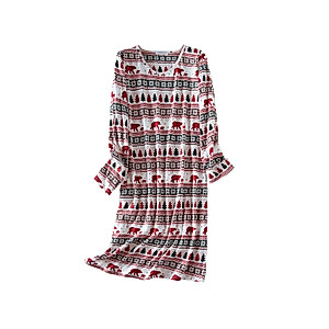 Long Sleeve Nightgowns for Women Soft Cotton Night Shirts Sleepwear Cartoon Night Gown Sleep Shirt Pajama Dress Snowflake Bear Medium