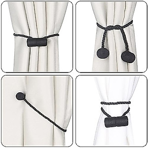 Groleca 4 Pack Magnetic Curtain Tiebacks Curtain Holdbacks Curtain Ties Outdoor Curtain Tiebacks Modern Rope Tiebacks Drapery Holdbacks Tie Backs for Curtains (Black, 4)