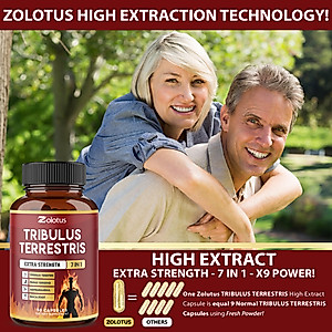 Zolotus Tribulus Terrestris, 8650mg Per Capsule, High Potency with Ashwagndha, Panax Ginseng, Saw Palmetto, Maca, Shilajit. Boost Energy, Mood, Stamina & Performance, for Men & Women, 3 Months Supply.