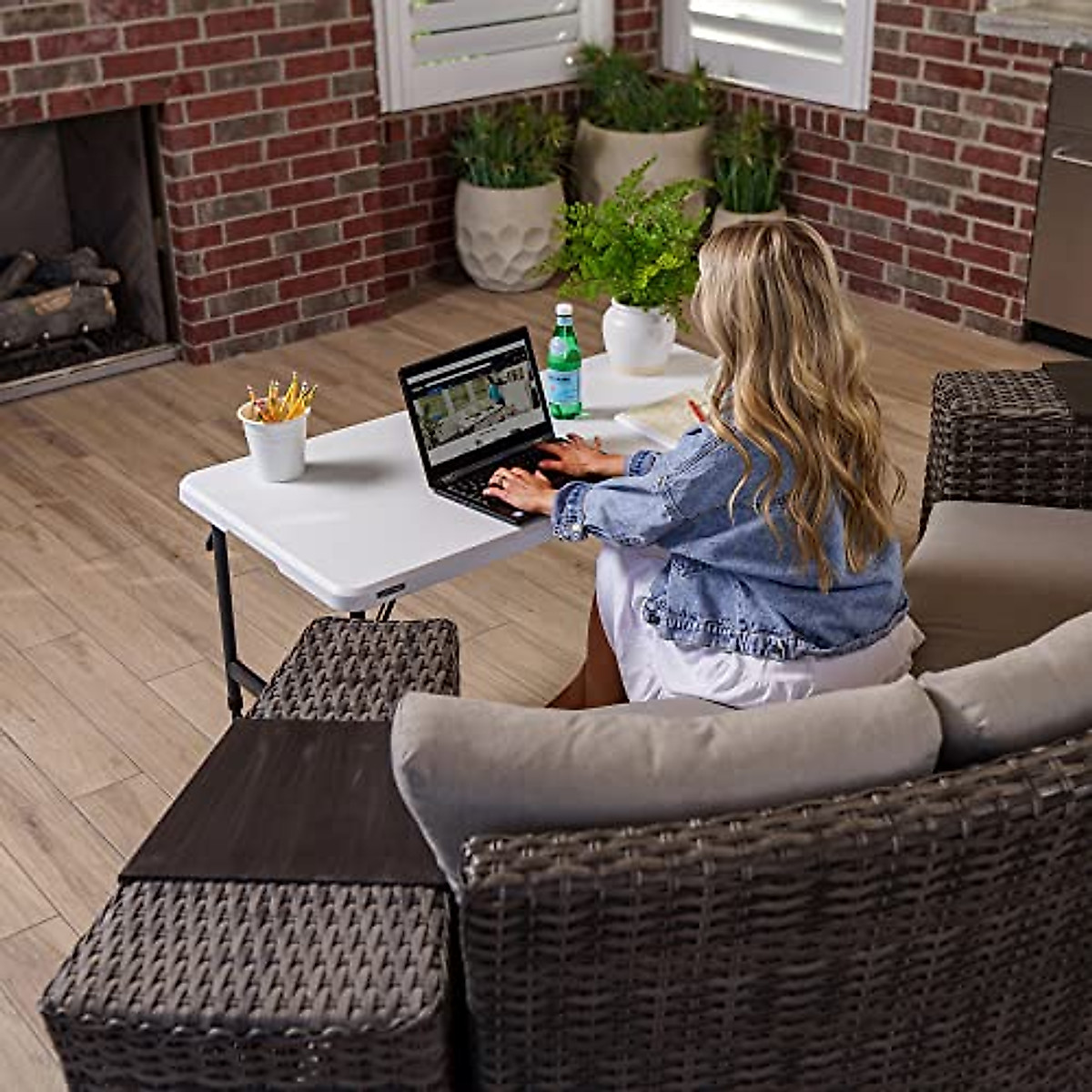 Lifetime Height Adjustable Folding Table, 4 Foot, Almond