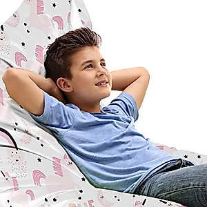 Ambesonne Unicorn Party Lounger Chair Bag, Childish Theme Elements Unique Writing in Pink Tones Cartoon Style, High Capacity Storage with Handle Container, Lounger Size, Multicolor