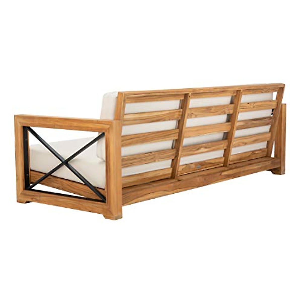 Safavieh CPT1010A Couture Curacao Brazilian Teak Outdoor 3-Seat Patio Sofa, Natural/White