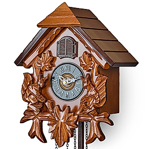 TIMEGEAR Cuckoo Wall Clock with Night Mode in Traditional German Style with Carved Squirrels (Cherry)