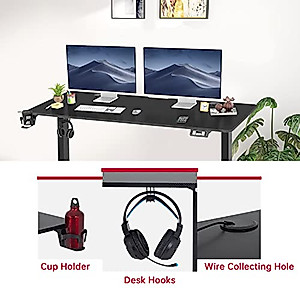 Electric Standing Desk Height Adjustable Computer Desk 55 inches Home Office Gaming Desk Writing Computer Workstation PC Simple Sit-Stand Large Working Area Student Kids Study Desk (Black)