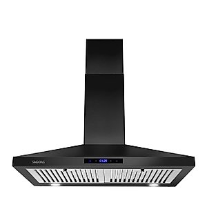 SNDOAS Black Range Hood 30 Inch,Stainless Steel Wall Mounted Kitchen Hood with Touch Controls, Ducted/Ductless Convertible,Chimney-Style Stove Hood Vent for Kitchen,Baffle Filters,Black Painted Finish