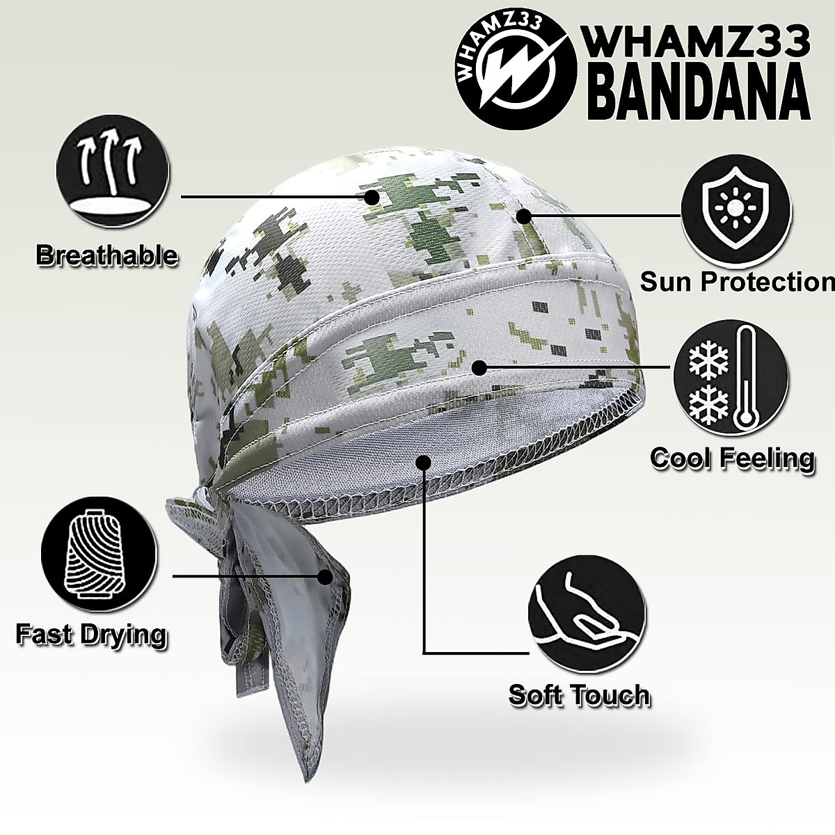 WHAMZ33 W 4Pcs Doo Rags for Men, Head Wraps Dew Rags Bandana Beanie for Cycling Motorcycle Camouflage