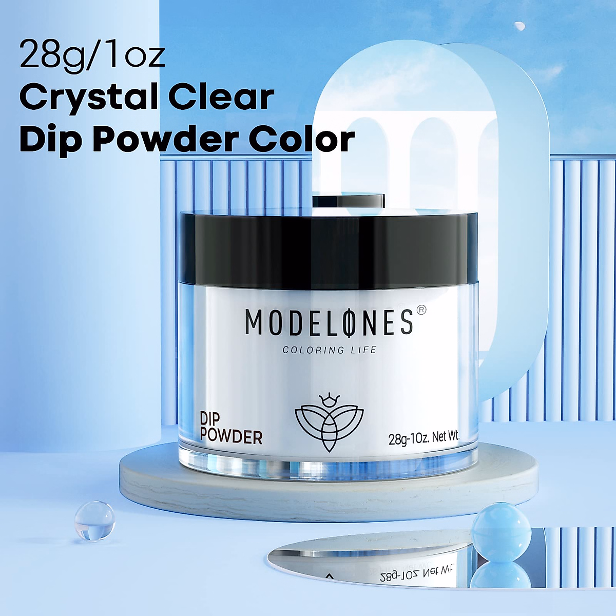 Modelones Dip Powder Clear Color, Nail Dipping Powder French Nail Art, 28+ Long-Lasting Build Powder Pro System Salon DIY at Home No Needed Lamp Cured