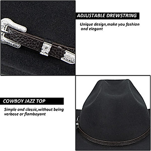 FGSS Classic Felt-Western-Cowboy-Cowgirl-Hats for Women-Men Fedora-Jazz-Hat with Belt(Lagre)