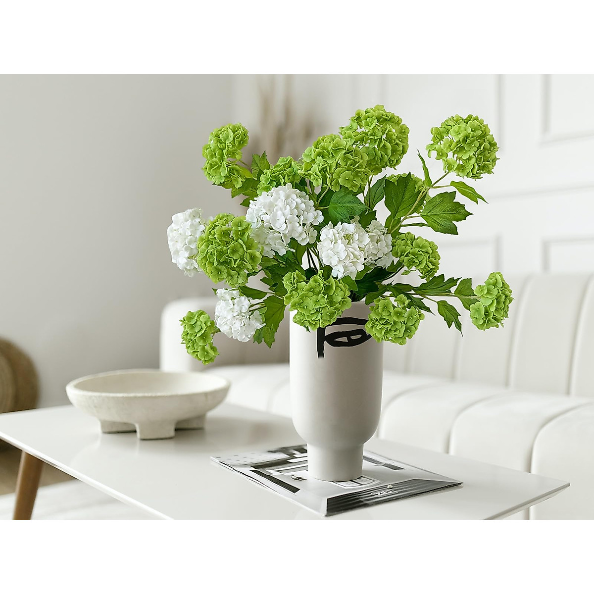 YalzoneMet 4 Pcs 26.8'' Viburnum Artificial Flower Snowball Lifelike Long Stem Real Touch White Small Hydrangea Latex Flower for Home Christmas Decoration Table Centerpieces Floral Arrangements