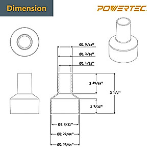 POWERTEC 70140 2-1/2” to 1-1/4” Hose Reducer – Conversion Unit for Dust Collection Accessories