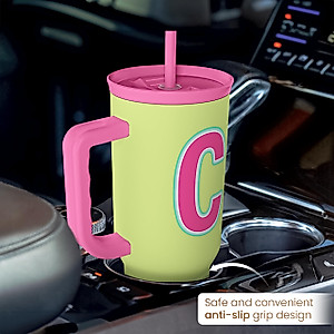 SANDJEST Monogrammed Tumbler with Handle 40oz, Letter C Tumblers Coffee Travel Cup with Straw, Personalized Monogram Initial Gifts for Women Girls, Customized Gifts for Christmas Birthday Mothers Day