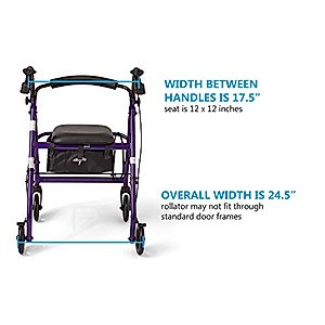 Medline Aluminum Rollator Walker with Seat, Folding Mobility Rolling Walker has 6 inch Wheels, Purple