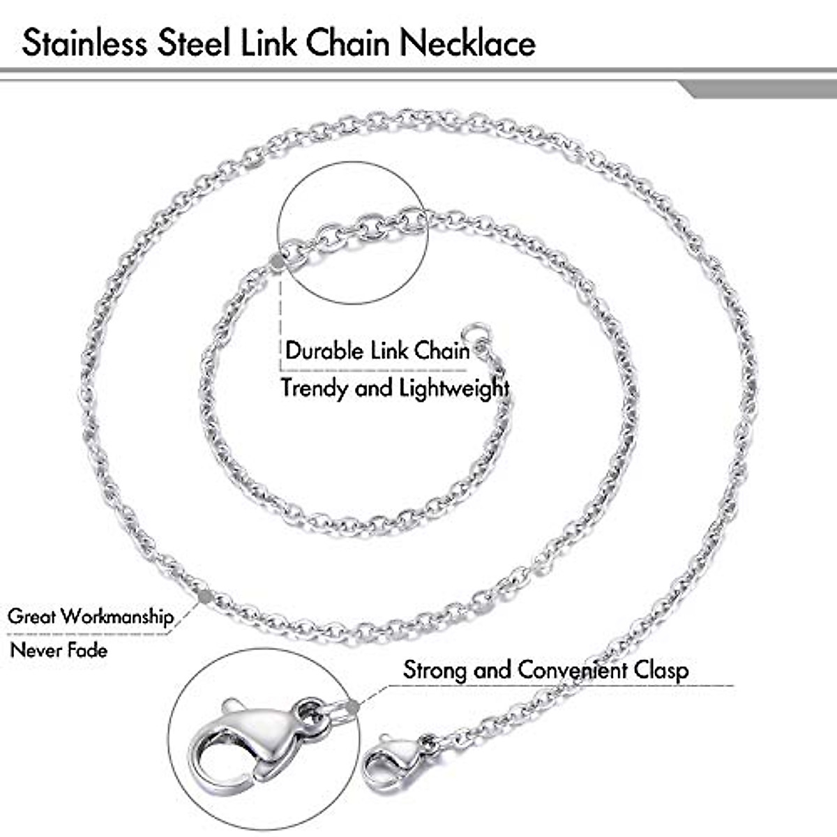 30 Pack 18 Inch Necklace Chain Stainless Steel Link Cable Chain Necklace with Lobster Clasps for DIY Jewelry Making