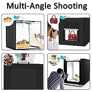 DUCLUS Portable Photo Studio Box 24" x 24", Adjustable Light Box with 120pcs SMD LED Beads, Photo Shooting Tent with White Light and 6 Color Background