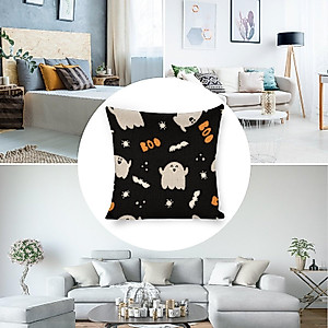 Halloween Cartoon Ghost Bats Throw Pillow Covers 18×18 Pillowcases Set of 2 Spider Boo Linen Decorative Square Pillow Case Cushion Covers Standard Size for Sofa Couch Outdoor Bed Pillow Protectors