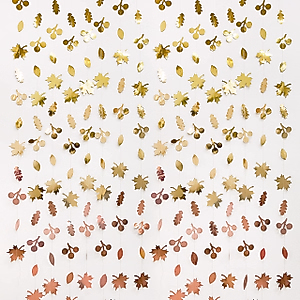 52Ft Fall Party Decorations Gold Maple Leaf Garland Streamer Champagne Gold Rose Gold Gradient Autumn Leaves Paper Banner for Thanksgiving Harvest Birthday Wedding Bridal Shower Engagement Party Decor