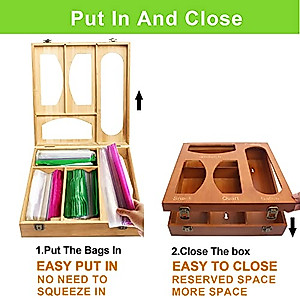 Ziplock Bag Organizer,Bamboo Plastic Bags Container Boxs Dispenser With Lid For Kitchen Drawer,Can Wall Mount And Stand Suitable For Food Sandwich Gallon Baggie Quart Snack Variety Size Bag(Brown)