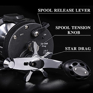 Sougayilang Trolling Reel, Level Wind Fishing Reel, Conventional Reel for Salmon-3000 Right handle