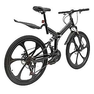 MANULOOT 26" Mountain Bike 21 Speed Folding Bikes for Adults, MTB Disc Brake Carbon Steel Mountain Bike, Height Adjustable Folding City Bicycle, Mountain Bike for Men & Women | US Stock