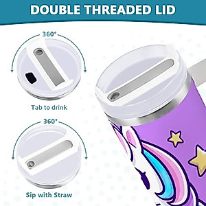 ODAWA 40oz Spill Proof Tumbler with Straw, Cute Unicorn Purple Insulated Stainless Steel Tumbler with Lid and Straw Insulated Travel Tumbler