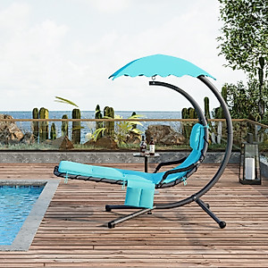 Yaheetech Outdoor Hanging Chaise Lounge Chair Hammock Chair w/Built-in Pillow and Removable Canopy for Patio Backyard Deck Garden - Teal